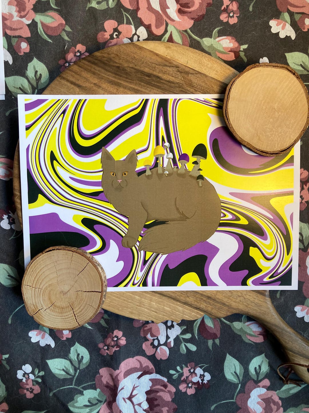 Nonbinary Pride A4 Art Print Cat Pride Print Mushroom Print - Etsy
