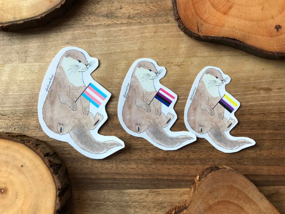 Customizable Otter With a Pride Flag Stickers | Etsy