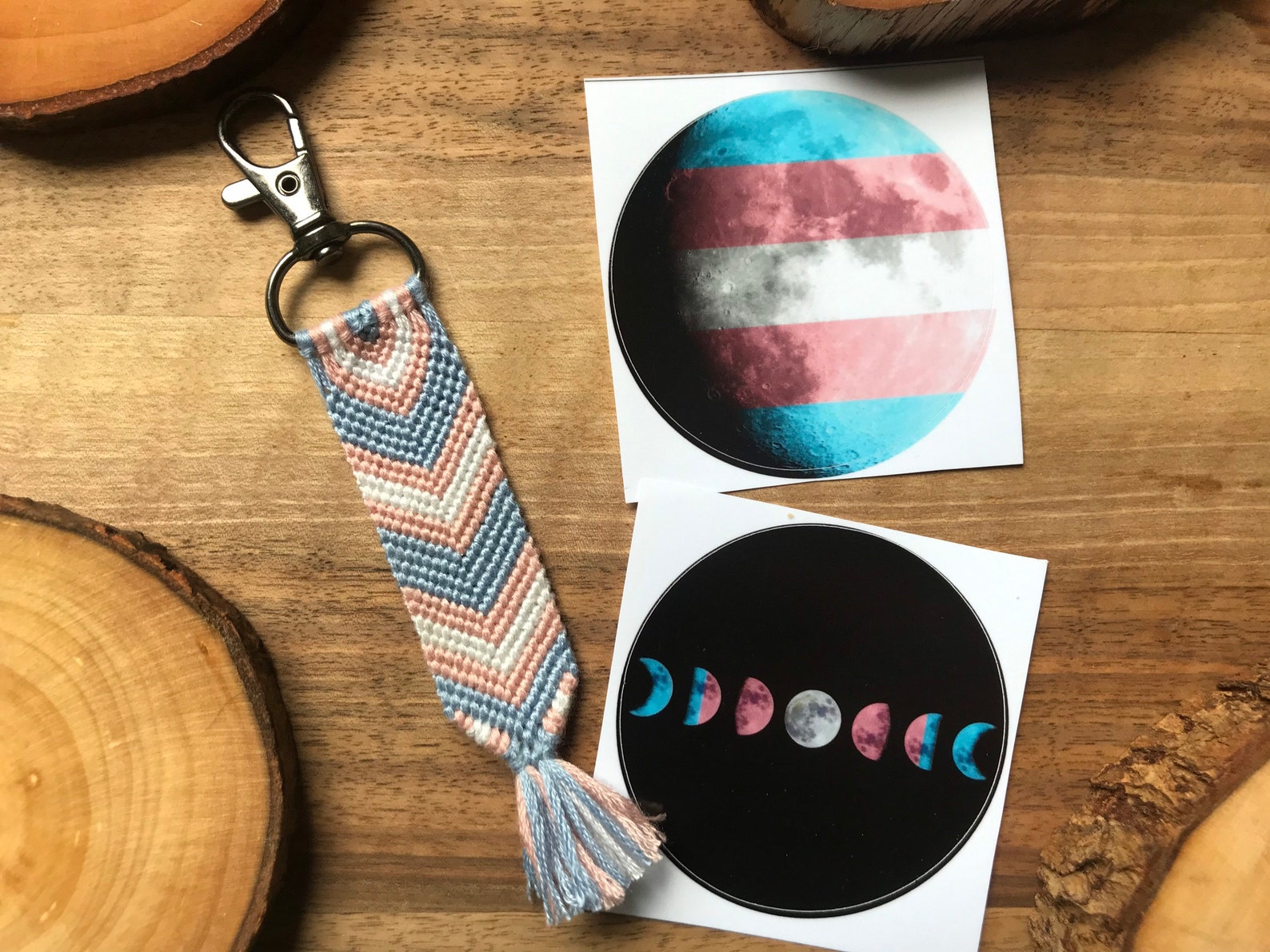 Trans Pride Keychain and Stickers Bundle // Moon Phases - Etsy