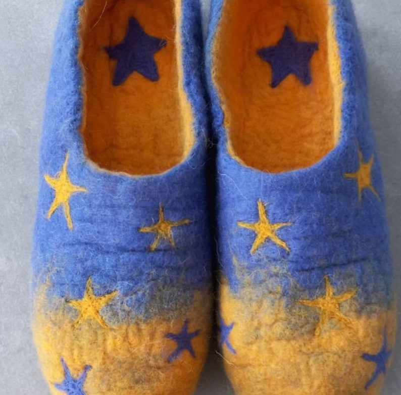 Merino Wool Handmade Slippers, Unique Felted Pattern With Stars Gift ...