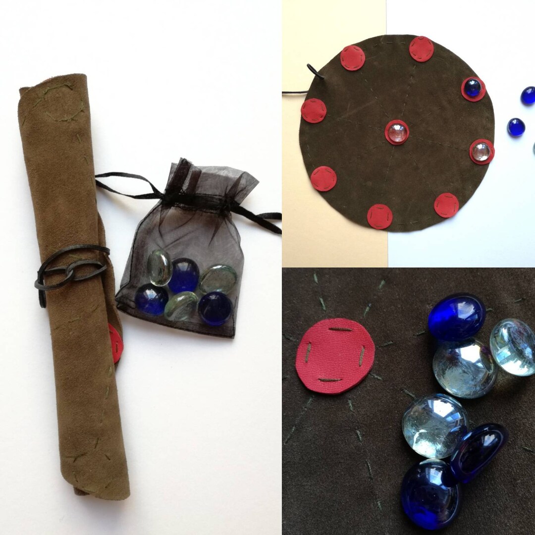 Roman Game of Rota, Leather Board Glass Stones, Sewn Deco, Tic-tac-toe ...