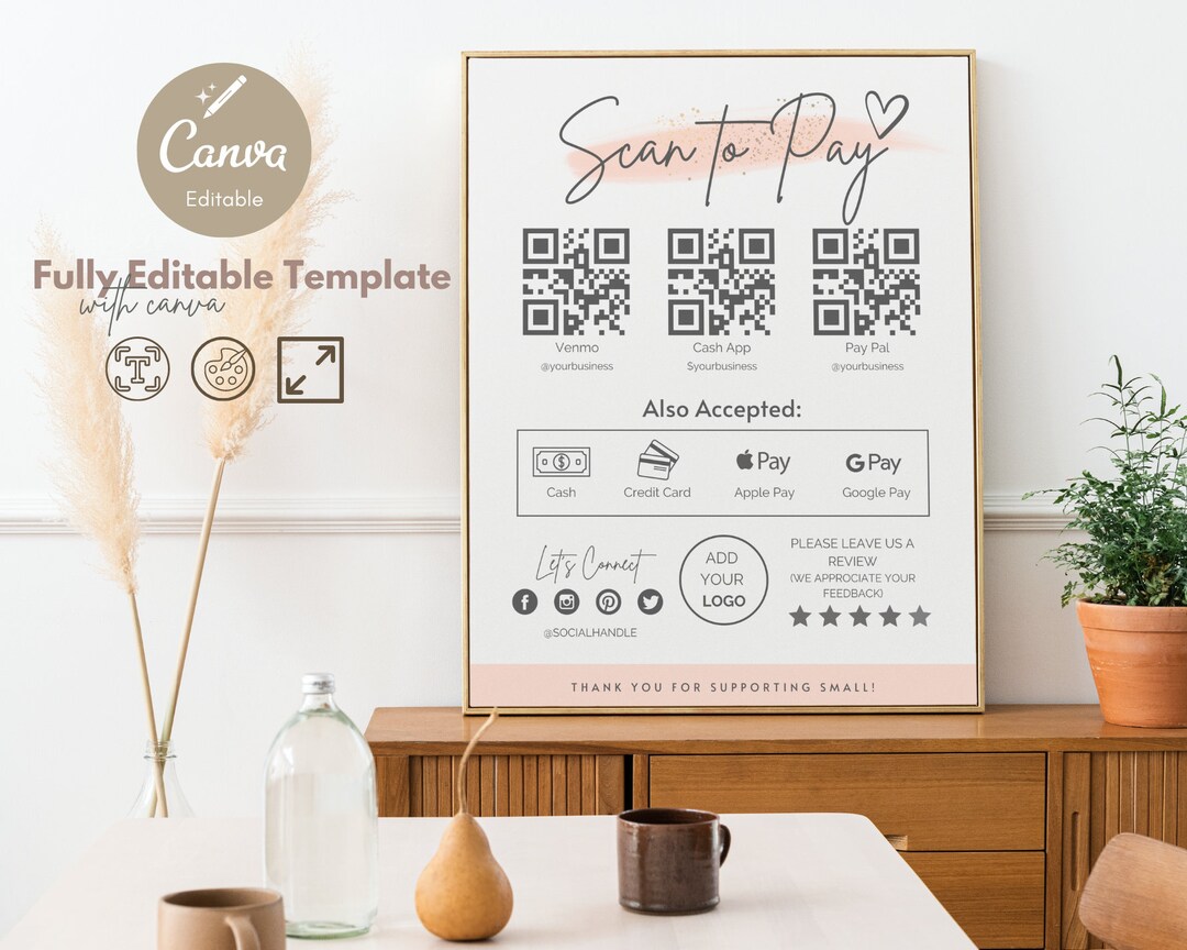 Minimalist Scan to Pay Editable Canva Template, Cash App Paypal Sign ...