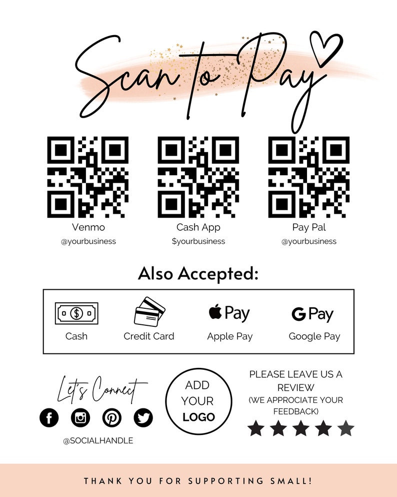 Minimalist Scan to Pay Editable Canva Template, Cash App Paypal Sign ...