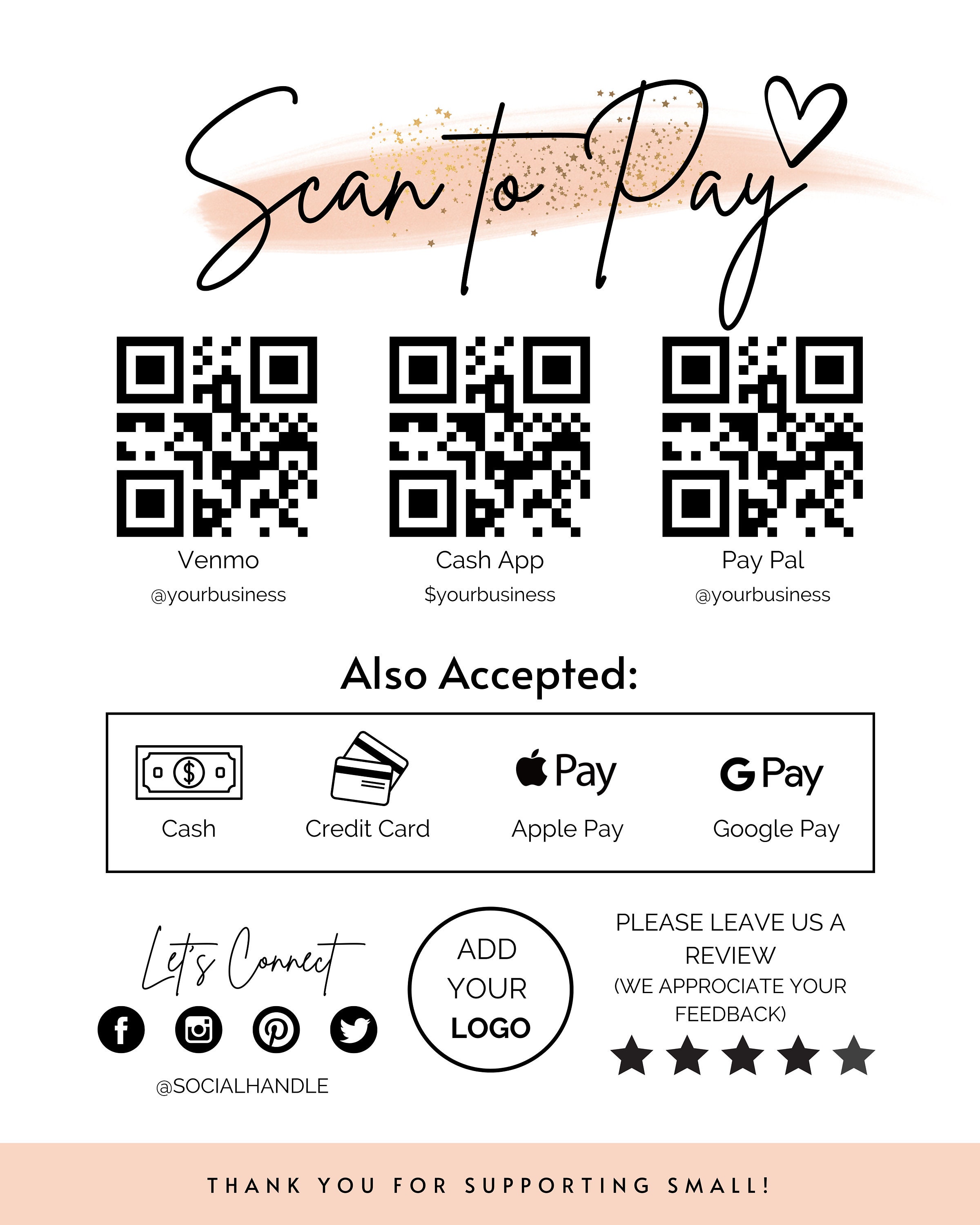 Minimalist Scan to Pay Editable Canva Template, Cash App Paypal Sign ...