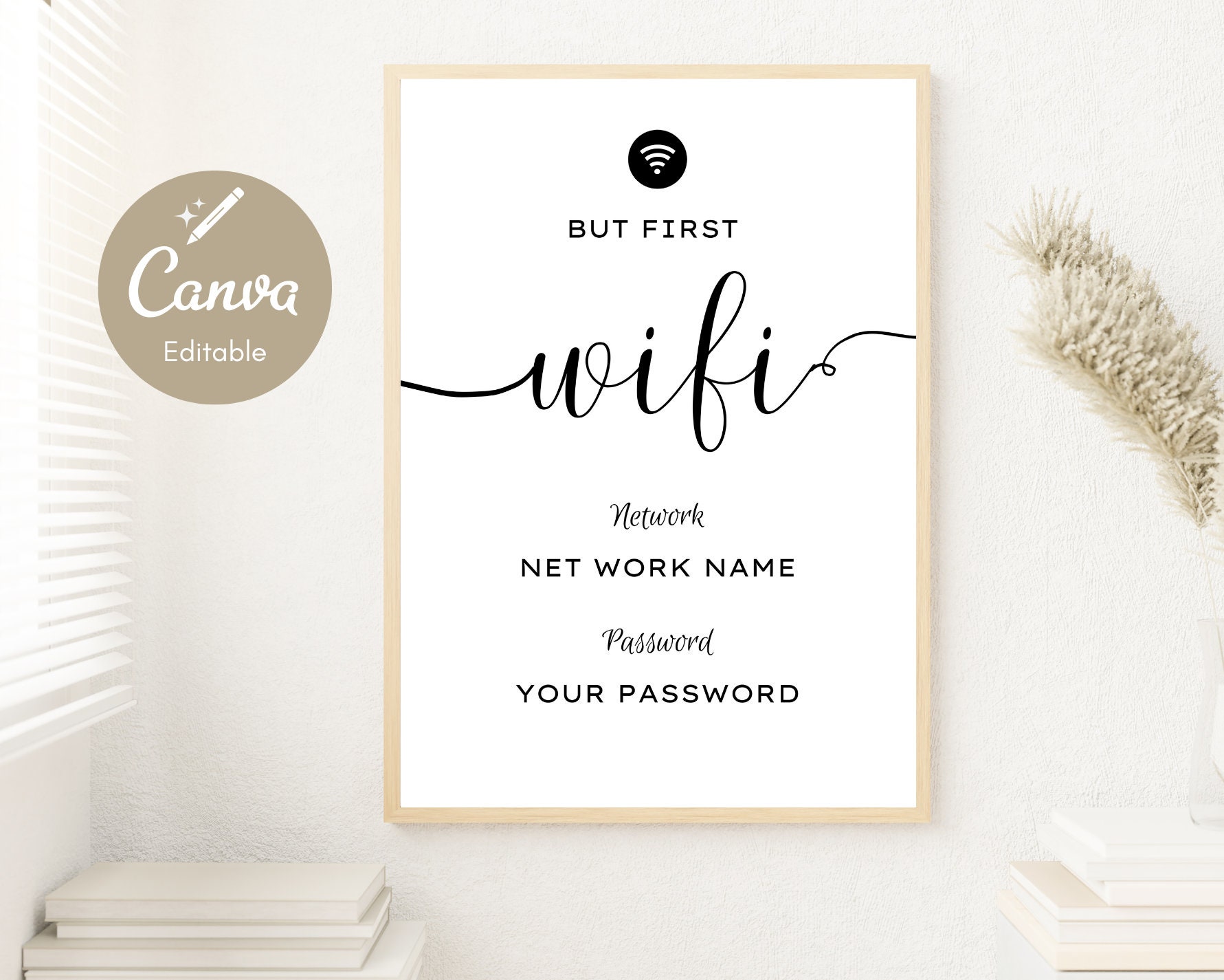 3 In1 Wifi Password Sign, Editable Canva Template Wifi Code, Guest Room ...