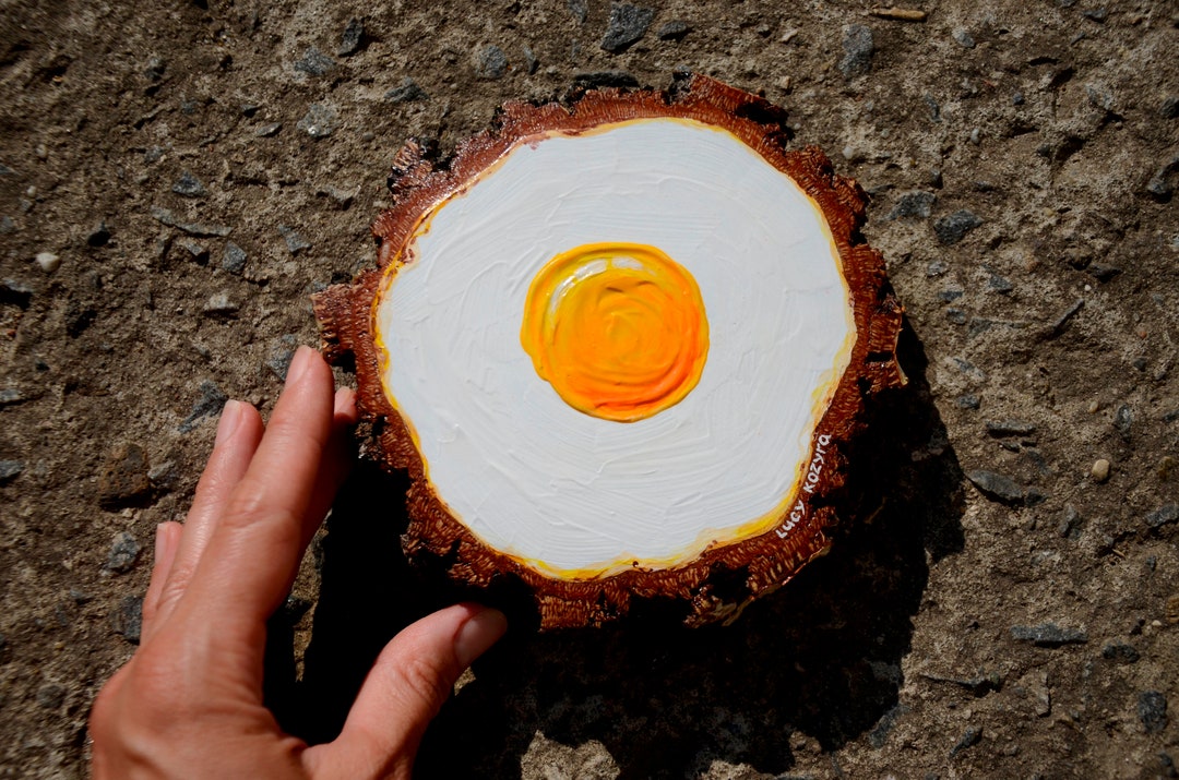 Fried Egg Wall Decor, Funny Birthday Gift for Foodie, Wood Slice Art ...