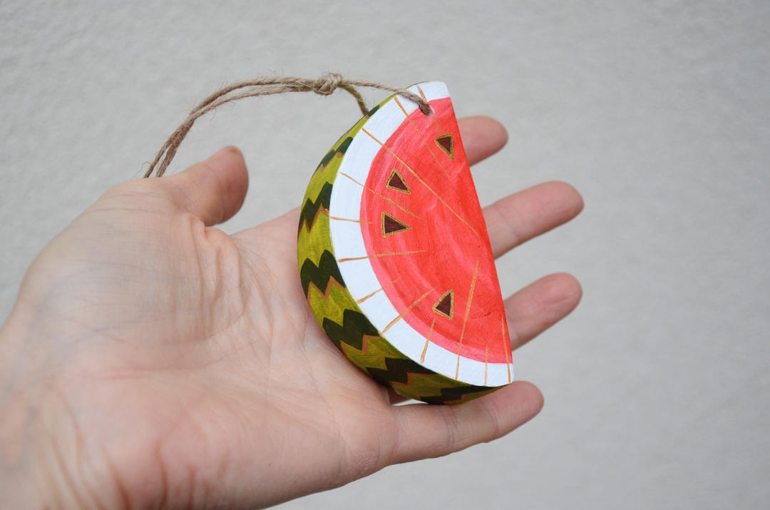 Double-sided Watermelon Ornaments Hand Painted: Wood Slice Fruit ...