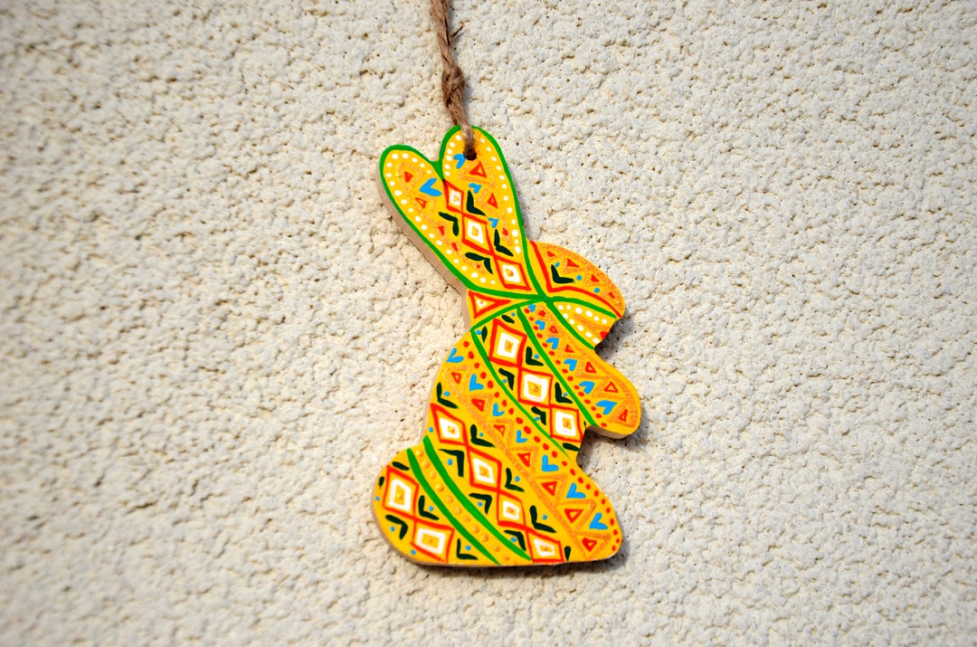 Ukrainian Folk Bunny Ornaments Personalized Hand Painted Wooden ...