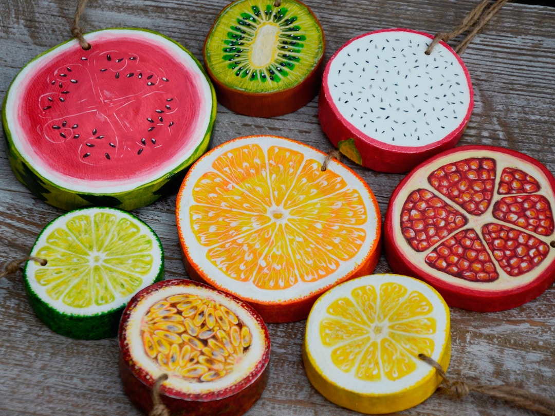 Handgeschilderde houten fruitornamenten set Aangepast - Etsy Nederland