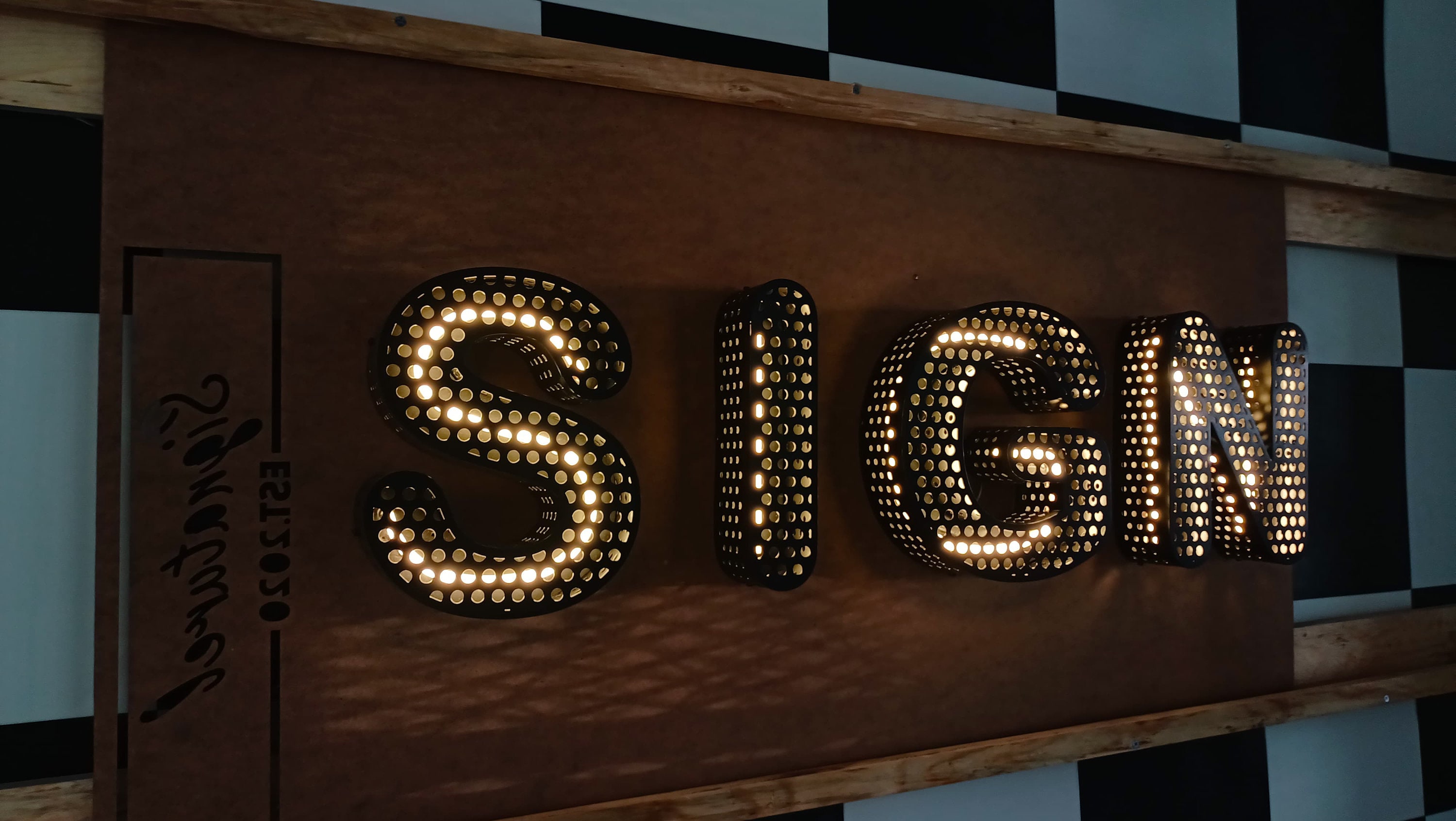 Custom Perforated Metal Neon Sign – Illuminated Stainless Steel Logo ...