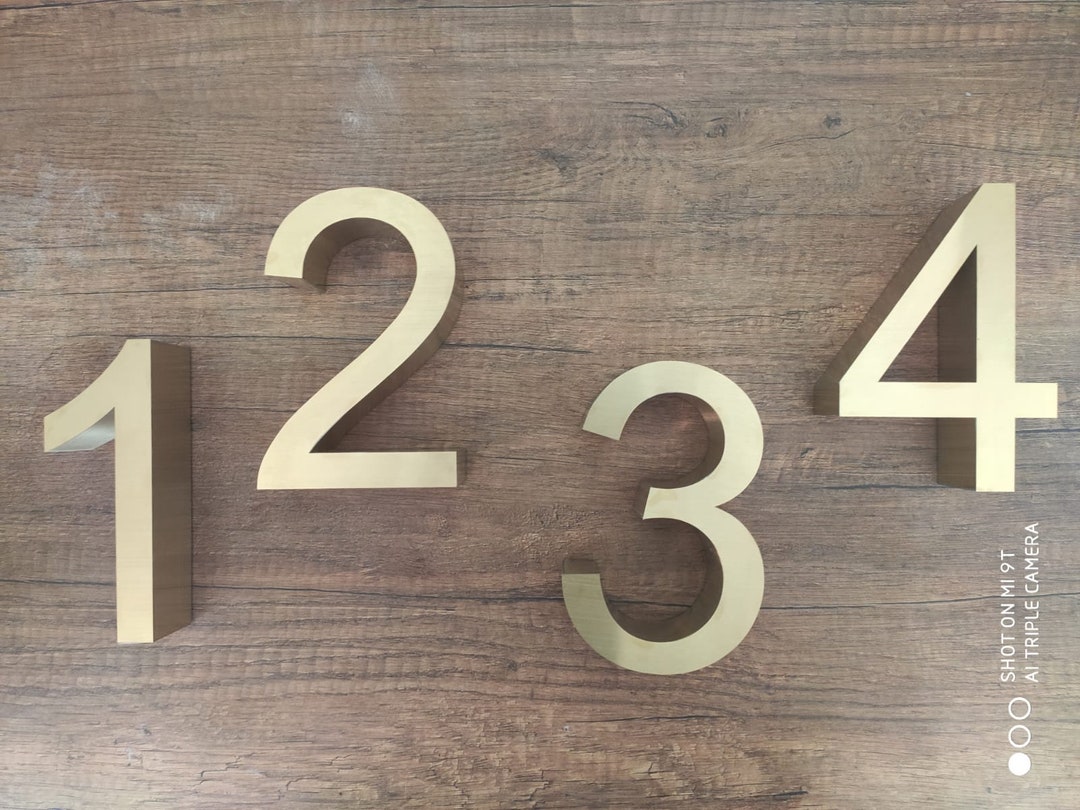 Brushed Gold Metal House Numbers, Floating Mount, 15cm - Etsy
