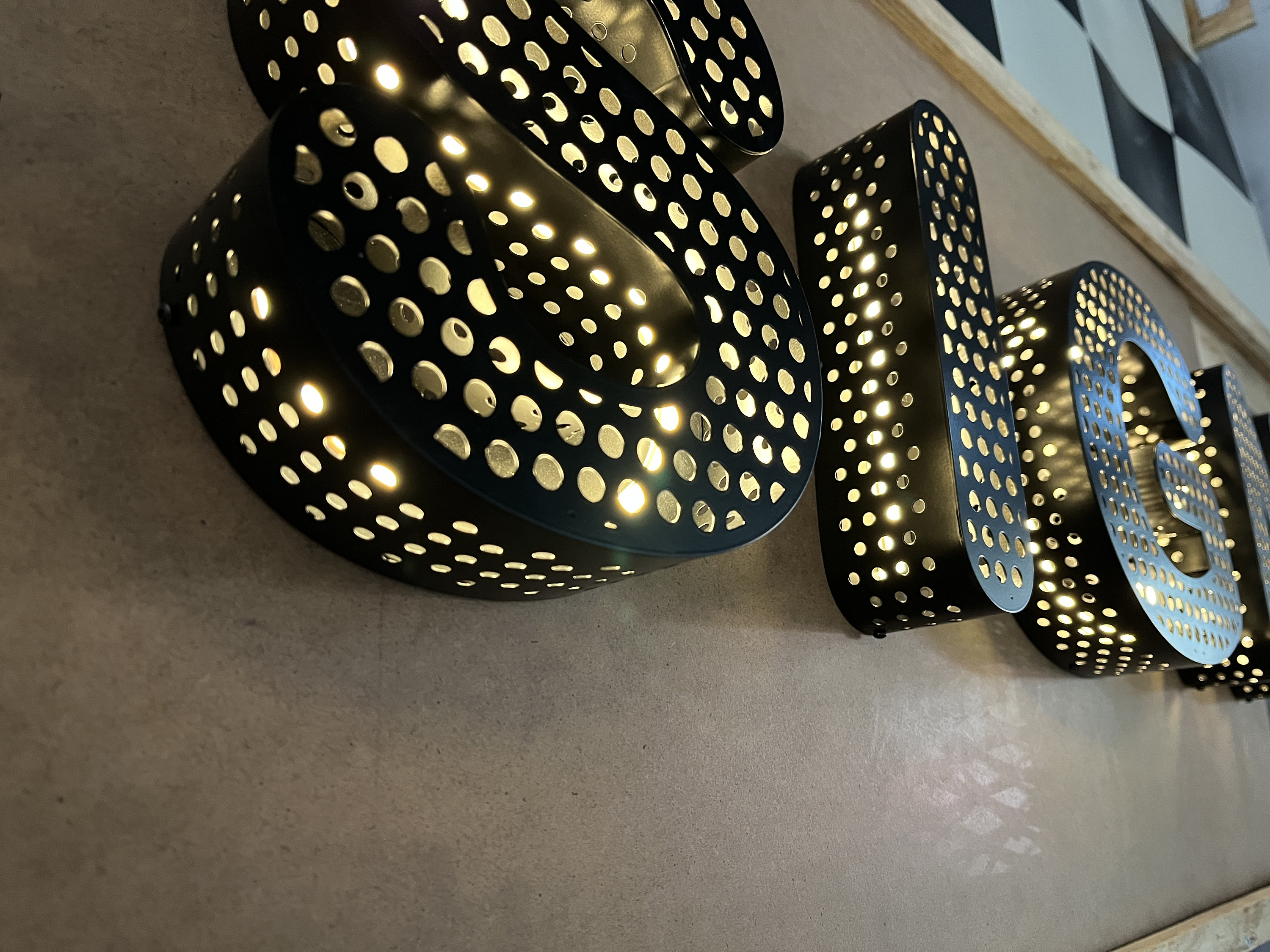 Custom Perforated Metal Neon Sign – Illuminated Stainless Steel Logo ...