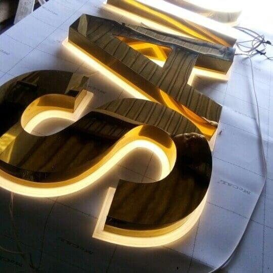Custom LED Backlit Business Sign: 3D Stainless Steel Halo Lit Letters ...
