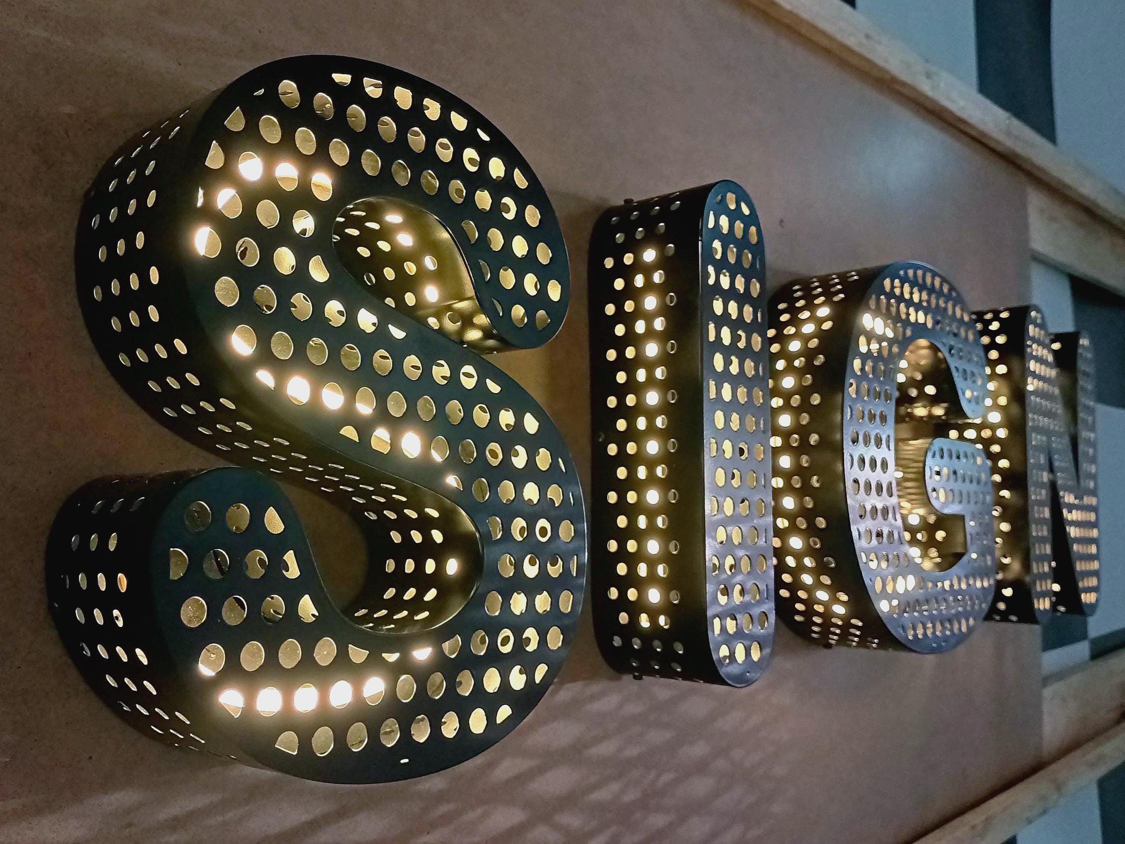 Custom Perforated Metal Neon Sign – Illuminated Stainless Steel Logo ...