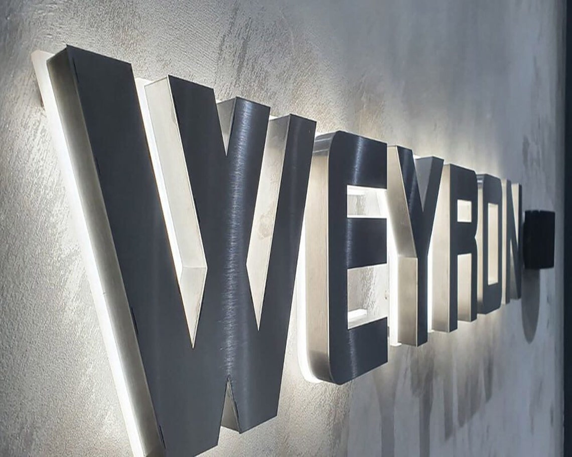 Custom LED Backlit Business Sign: 3D Stainless Steel Halo Lit Letters ...