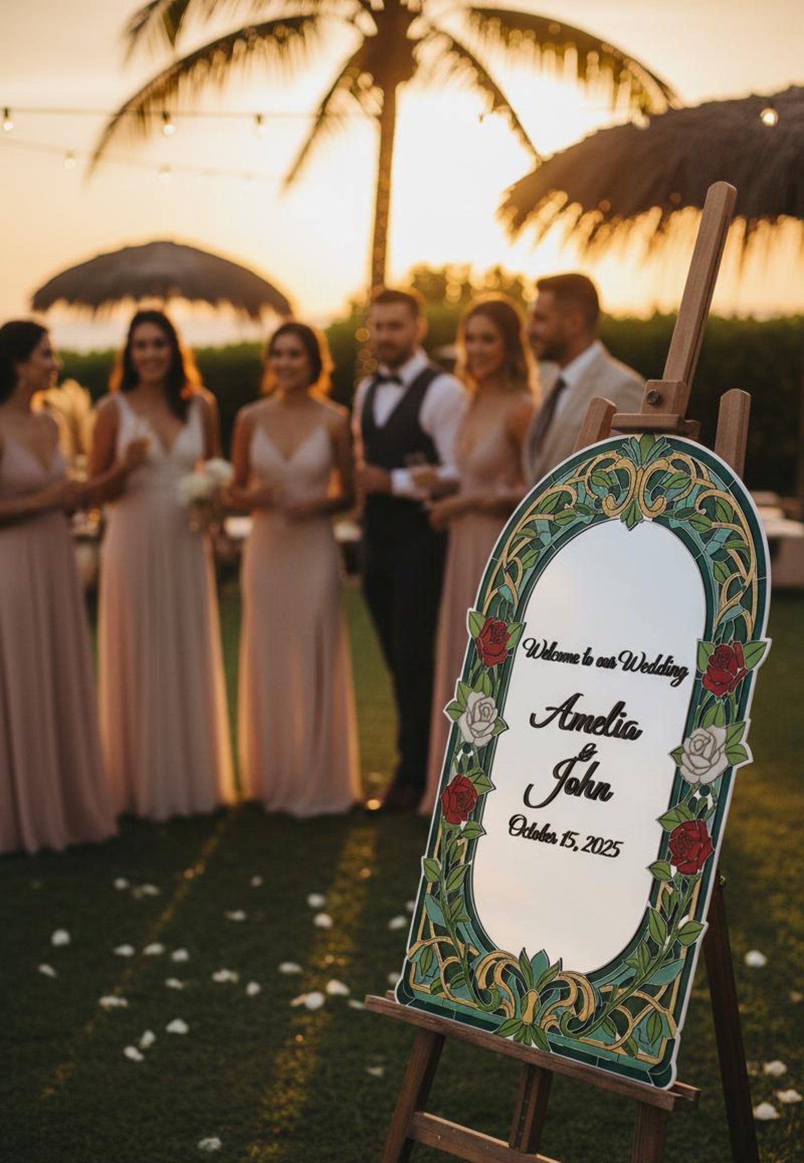 Stained Glass Style Wedding Welcome Sign, Custom Floral Arch, Acrylic ...