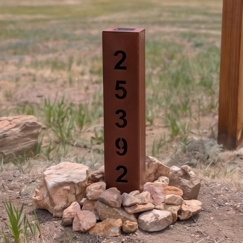 Solar LED Address Post, 3-sided Metal Yard Sign, Weather Resistant - Etsy