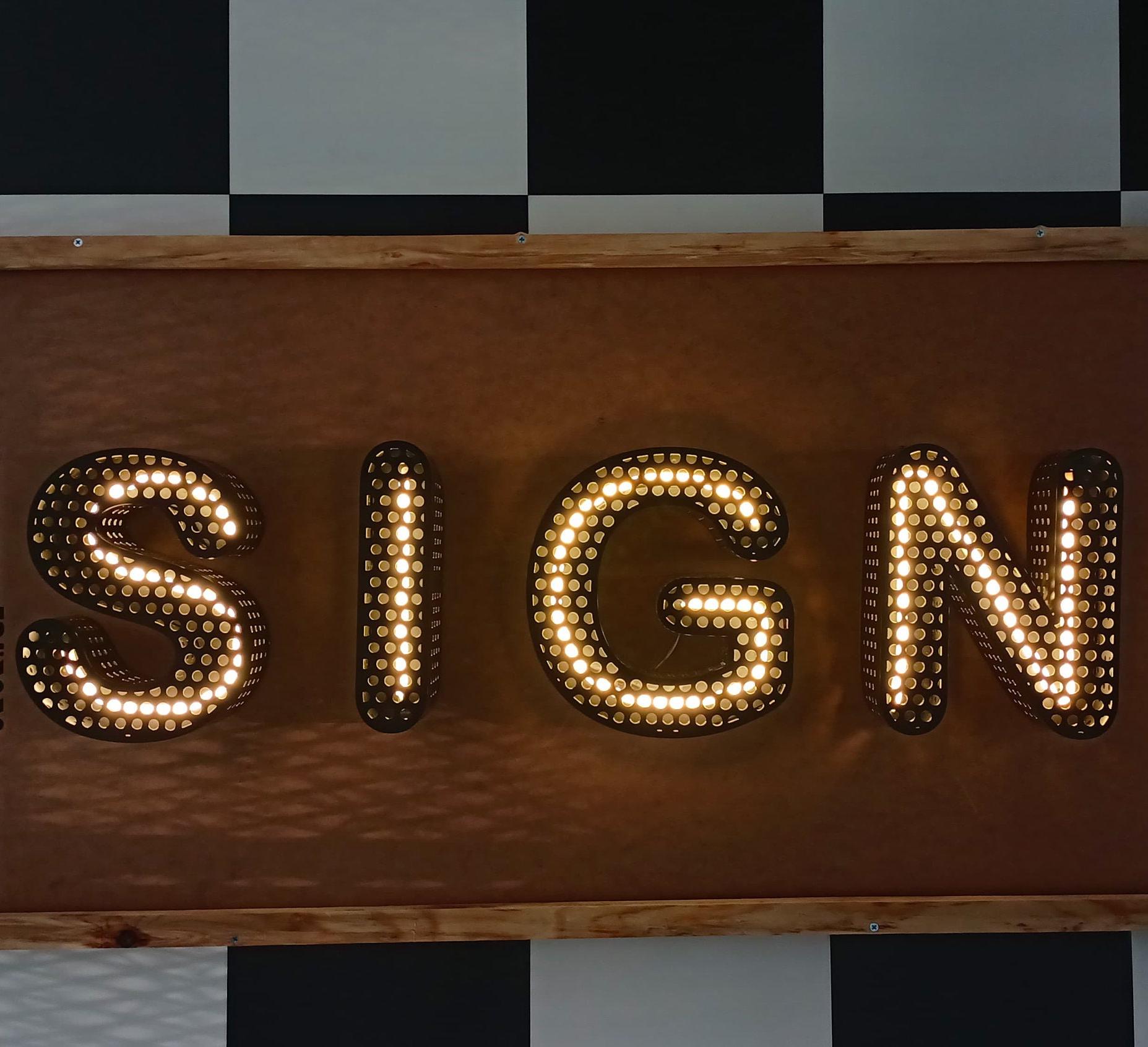 Custom Perforated Metal Neon Sign – Illuminated Stainless Steel Logo ...