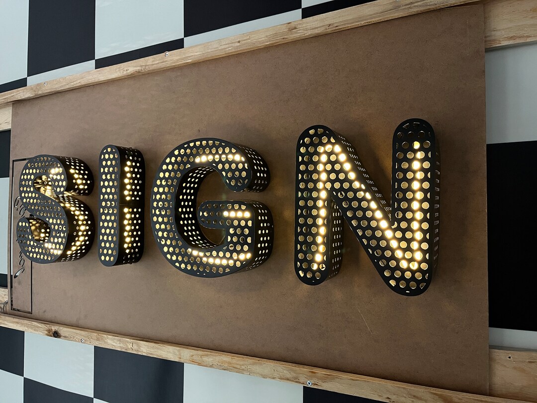 Custom Perforated Metal LED Sign, Weatherproof Illuminated Stainless ...
