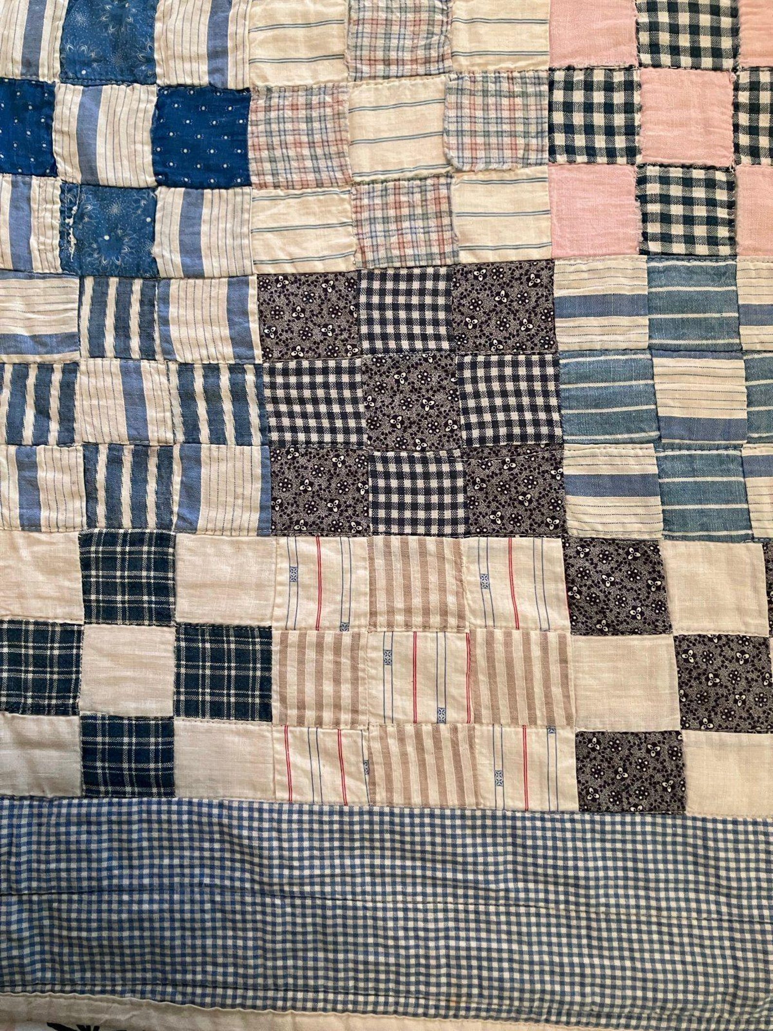 Vintage Quilt 9 X 9 Square Patchwork Calico Gingham Hand Pieced 46 X 70 ...