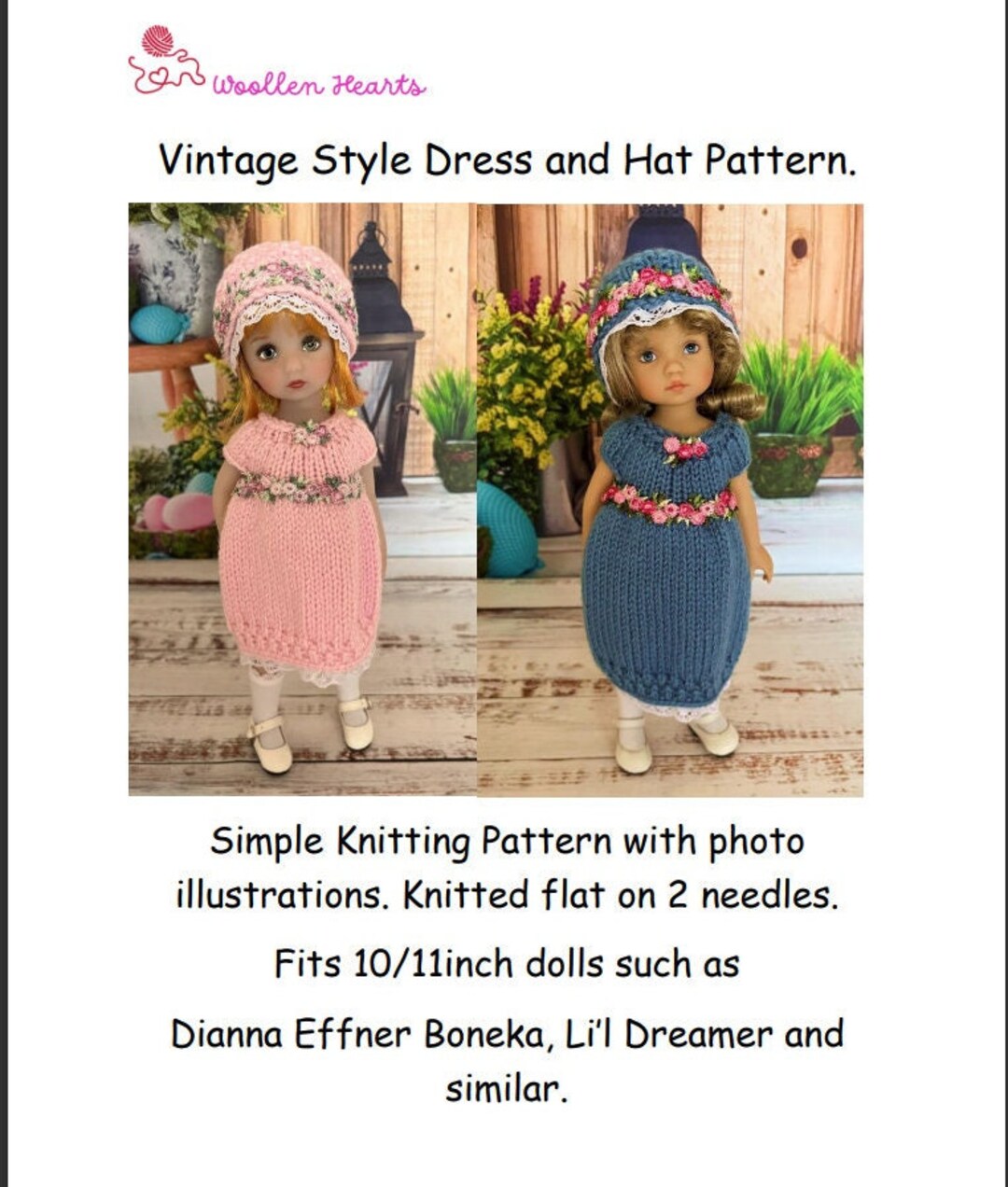 Vintage Dress and Hat Knitting Pattern for 10/11inch Dolls - Boneka and ...