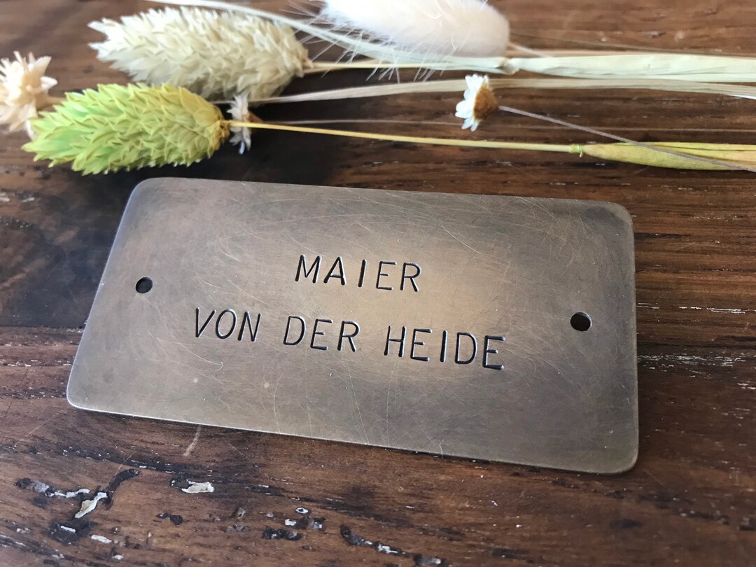 Rustic Dark Brass Door Plaque: Hand-stamped Nameplate, 8cmx3.5cm - Etsy