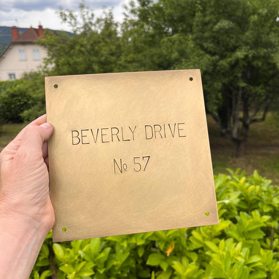 Address Sign for Home, Aged Brass Finish, 18x18 Cm (7x7 Inches) Square ...