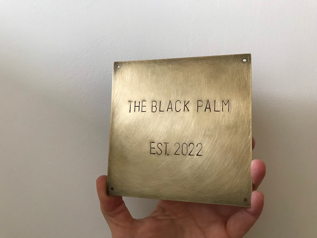 Custom Brass Sign: Hand-stamped Nameplate With Aged Finish, Interior ...