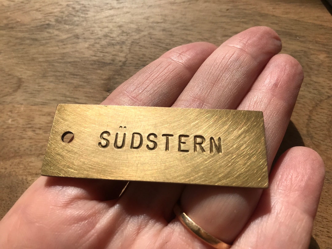 Small Brass Key Tag, Personalized Vintage Look With One Hole 4mm Font ...