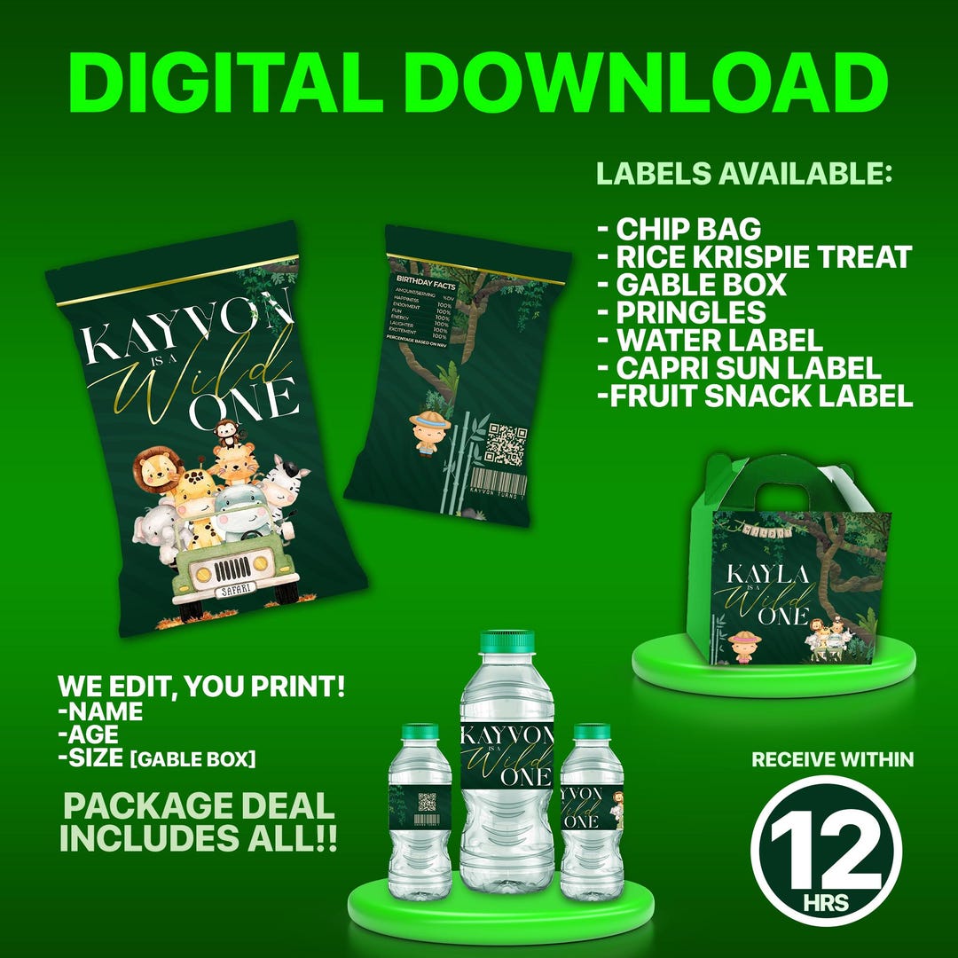 WILD ONE Printable Party Favor Girl Birthday Party Labels Boy Birthday ...
