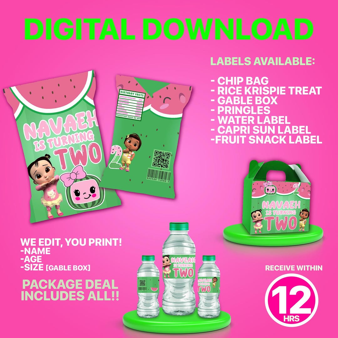 Girl Cocomelon Printable Party Favor Birthday Labels Girl Birthday ...