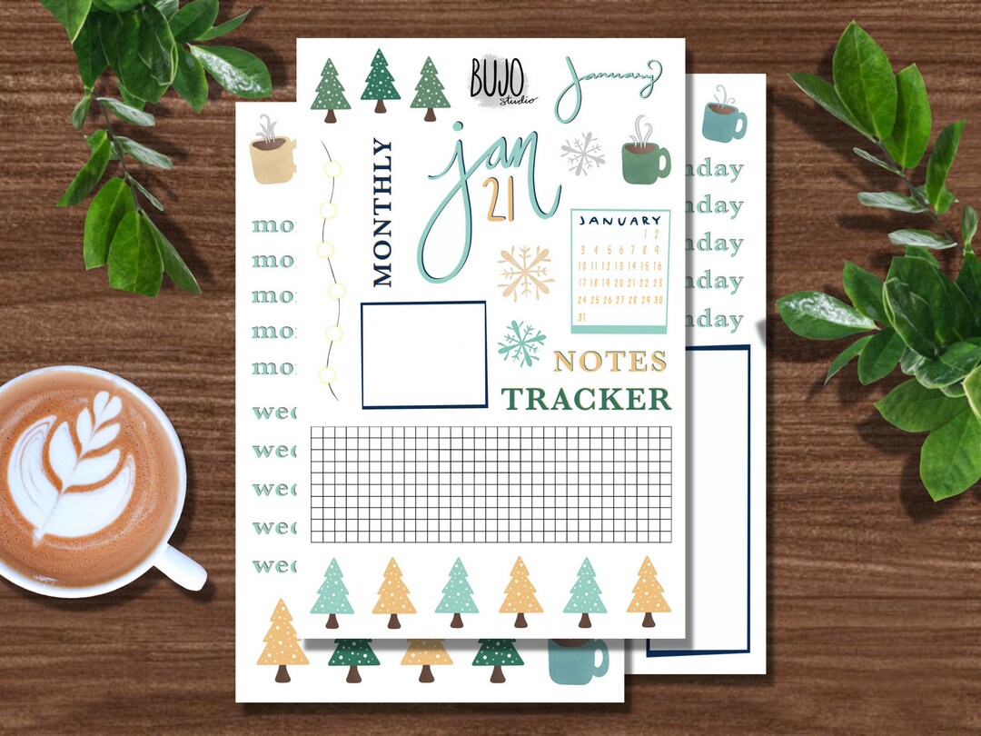 January 2021 Monthly Sticker Sheet Set Winter Decorative - Etsy