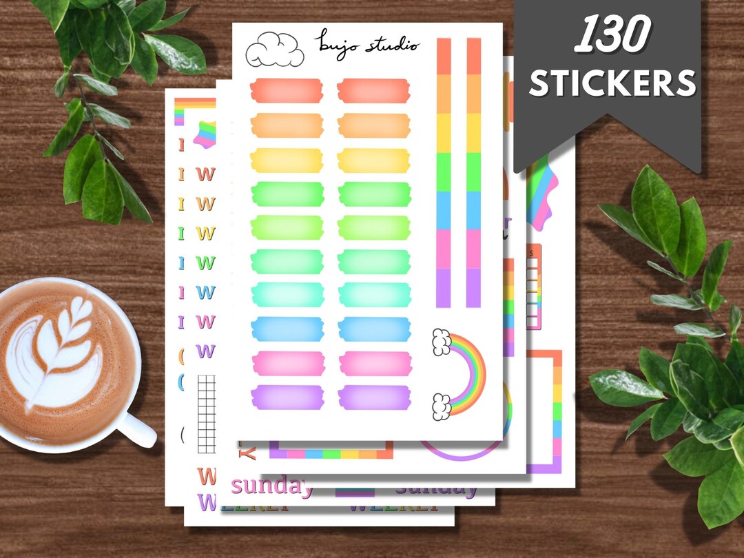 Kawaii Rainbow Bullet Journal Setup Sticker Kit Colorful Decorative Set ...