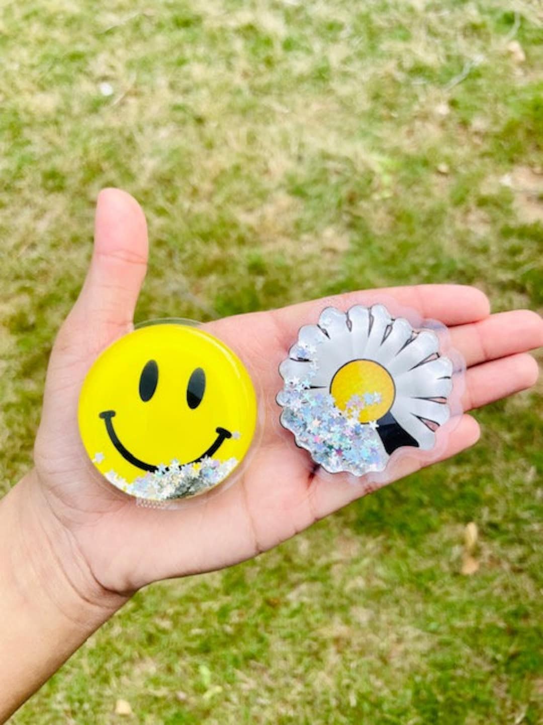 Smiley Face and Daisy Flower Jelly Phone Grip Holder Cap, Jelly Flower ...