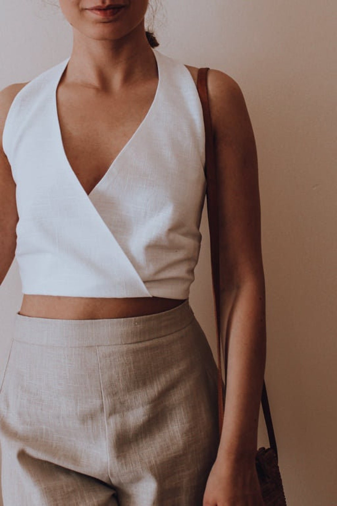 Linen Wrap Crop Top Summer Crop Top for Women Linen Wrap Blouse ...