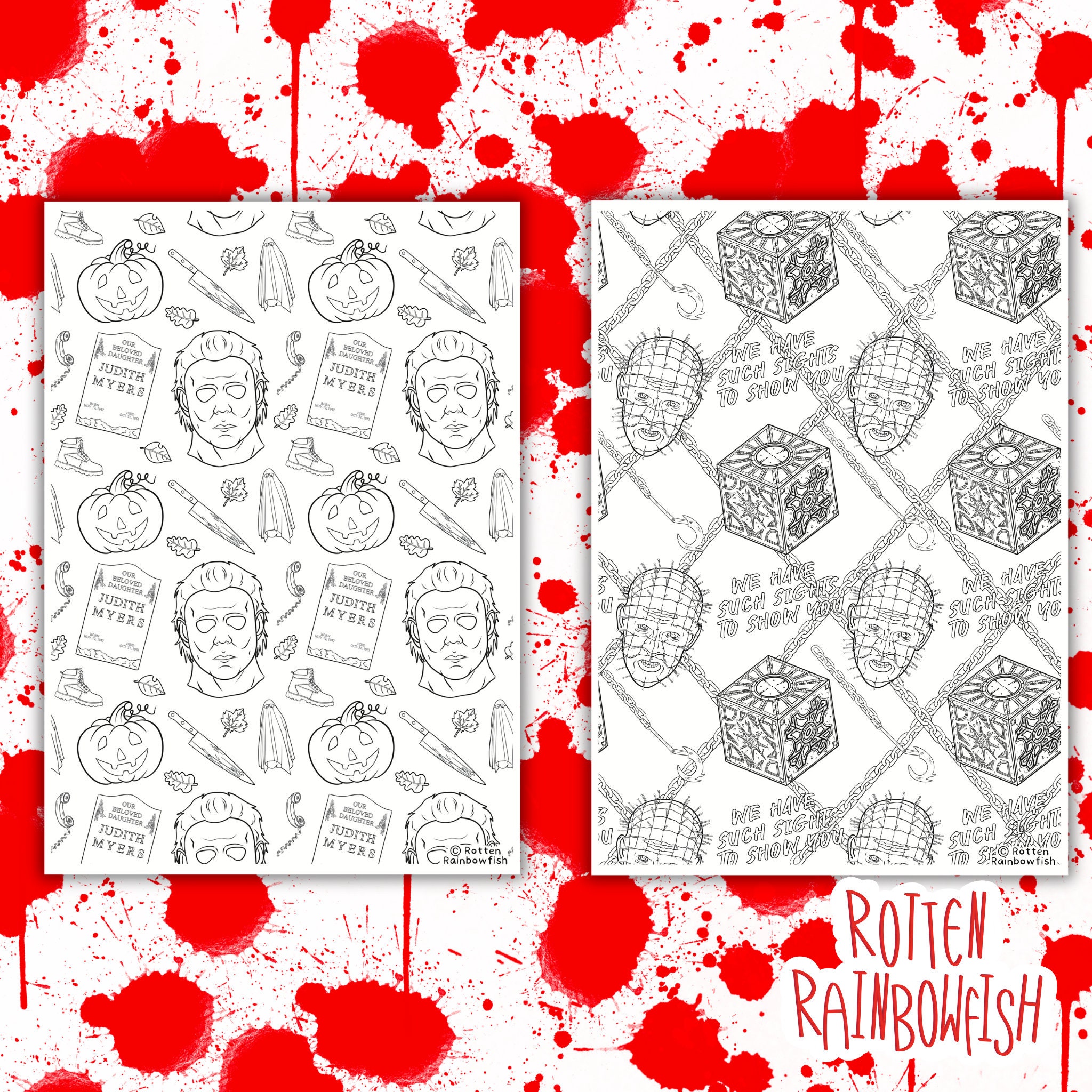 6 X PRINTABLE Digital Download Horror Colouring Pages // - Etsy