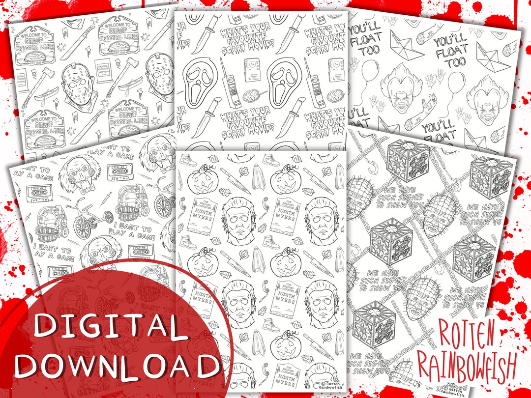 6 X PRINTABLE Digital Download Horror Colouring Pages // - Etsy