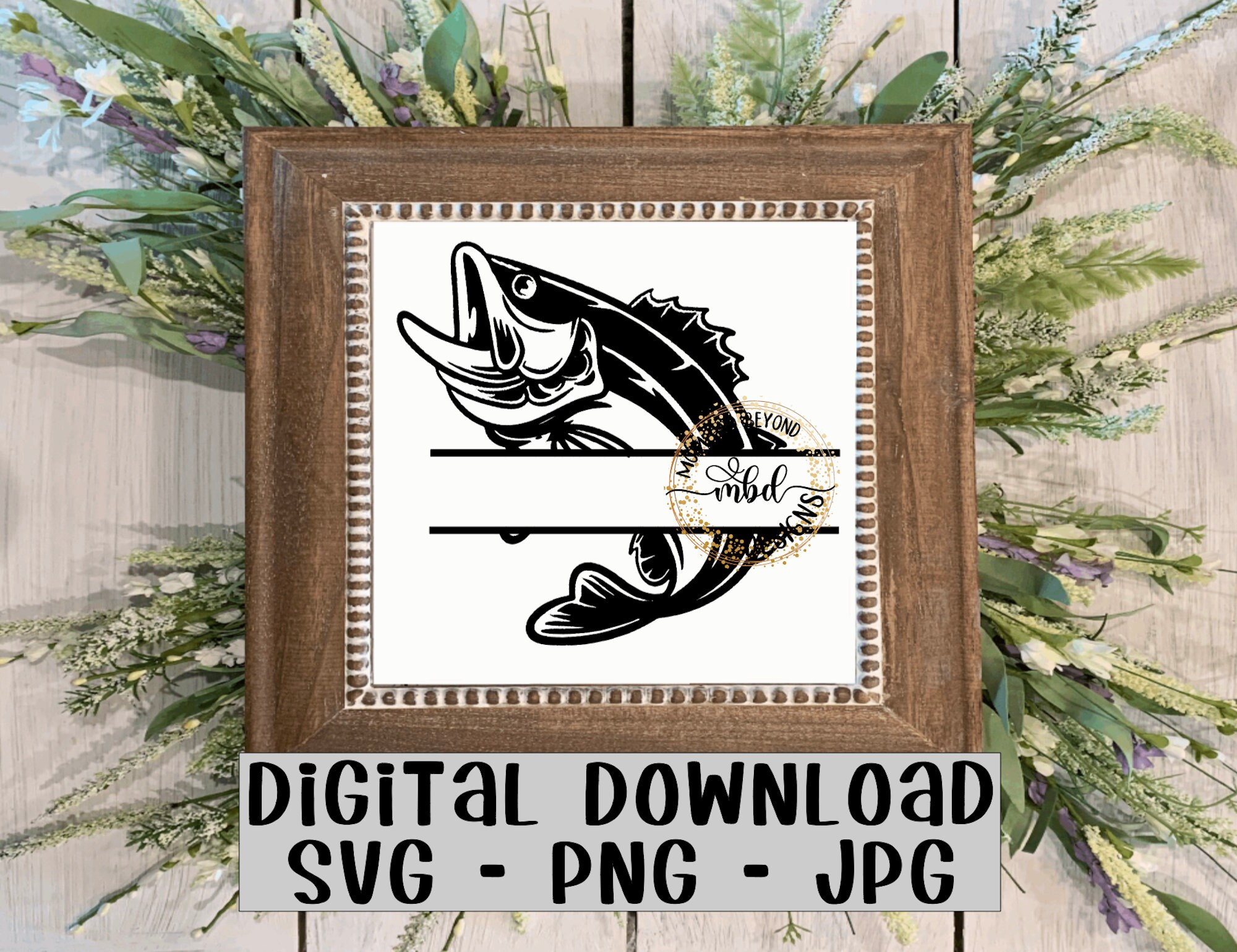Bass Fish Split Name SVG PNG JPEG Jpg / Outdoors Fishing Cut File - Etsy