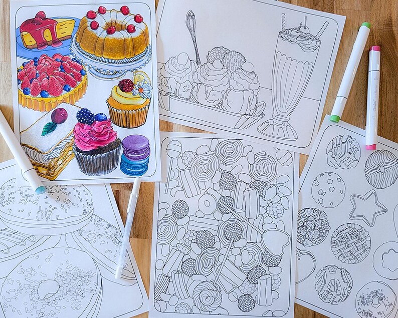 Sweet Treats Printable Coloring Pages 5 Pages of Cookies, Candy, and ...