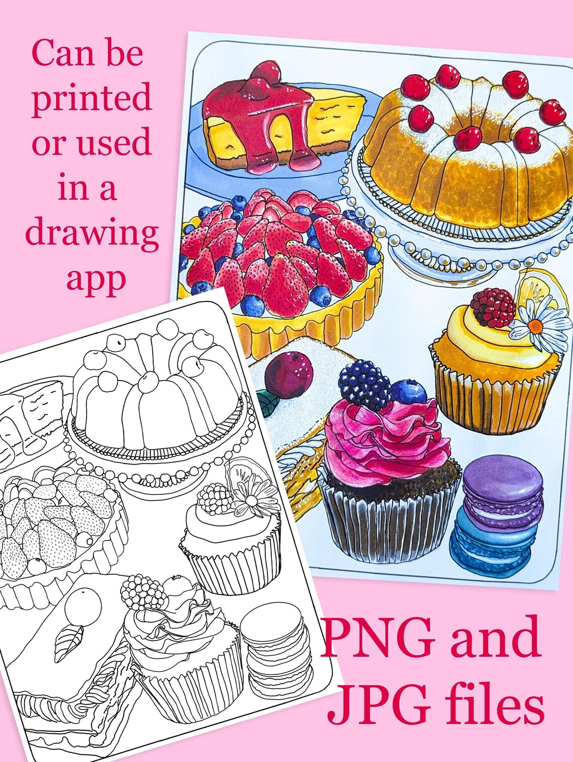 Sweet Treats Printable Coloring Pages - 5 Pages of Cookies, Candy, and ...
