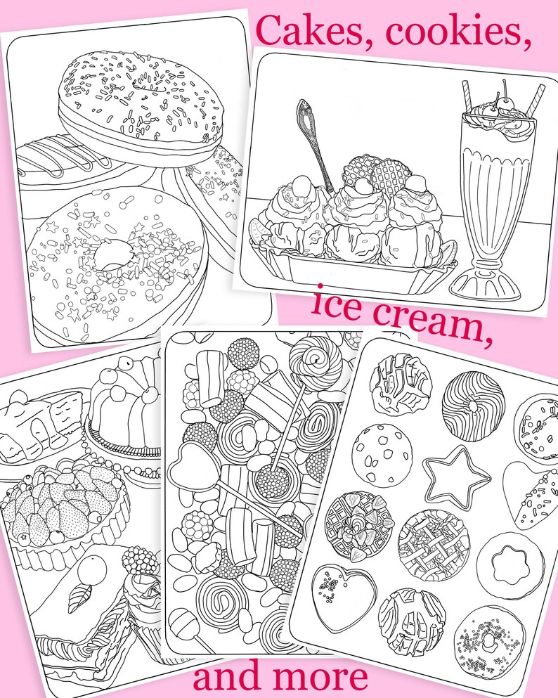 Sweet Treats Printable Coloring Pages 5 Pages of Cookies, Candy, and ...