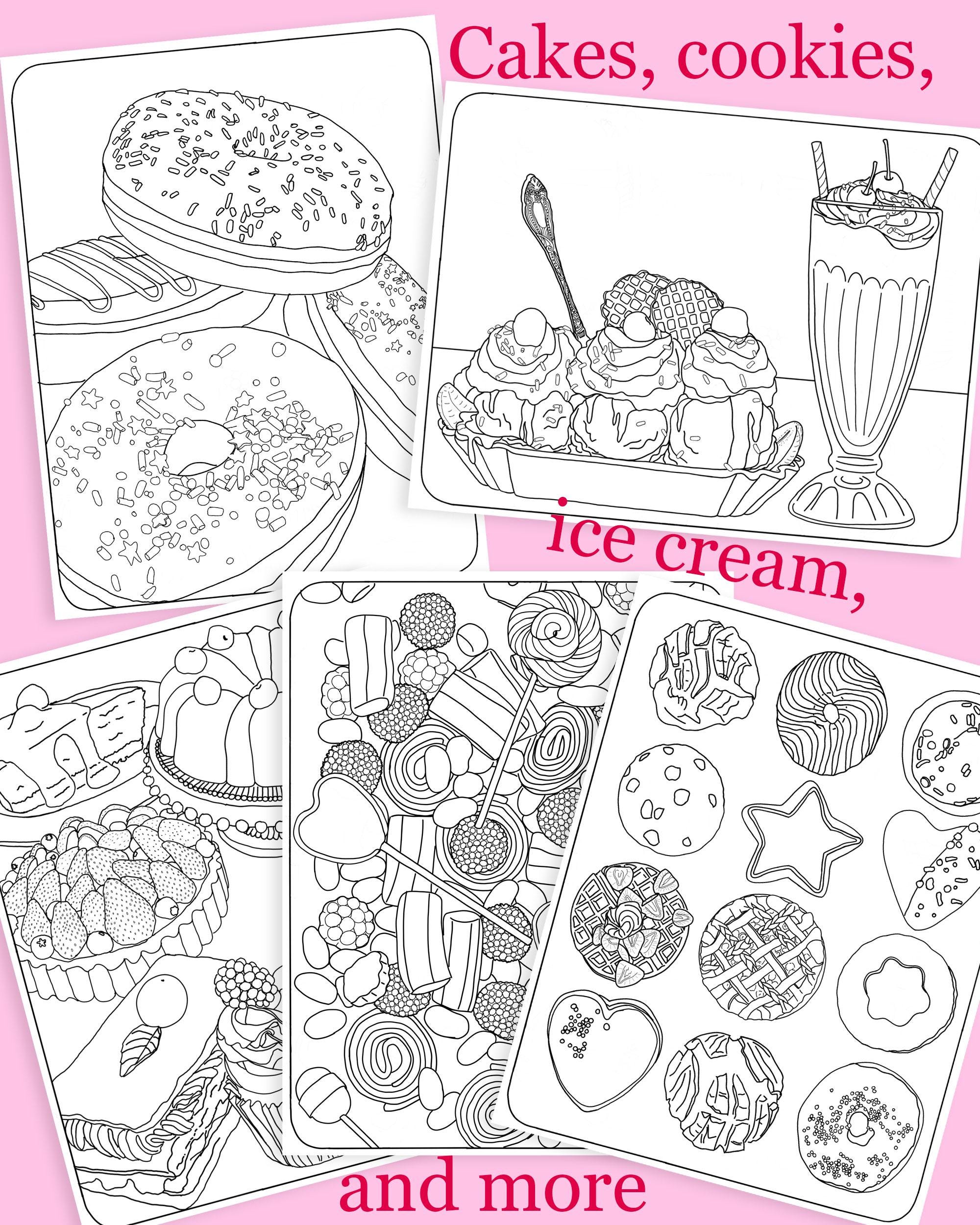 Sweet Treats Printable Coloring Pages 5 Pages of Cookies, Candy, and ...