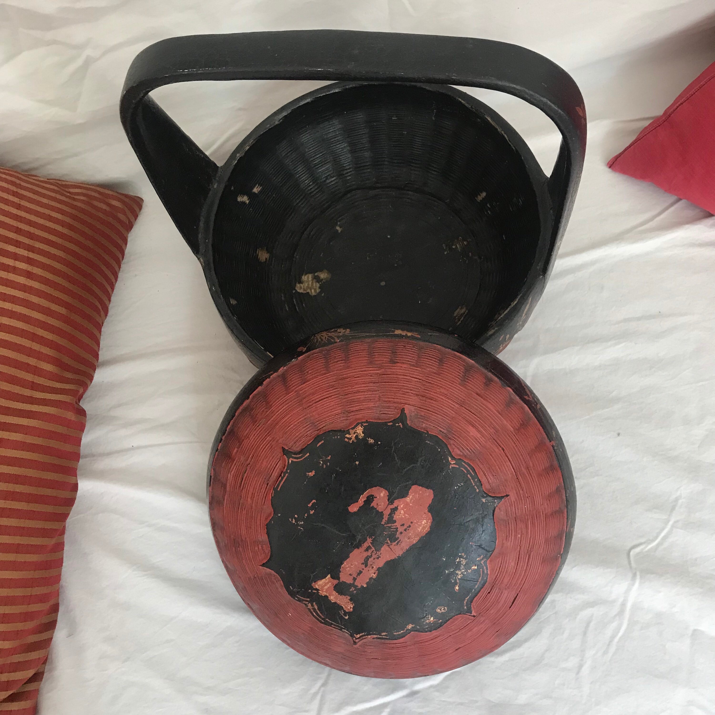 Antique 1940s Lacquered Black and Red Asian Wedding Basket - Etsy