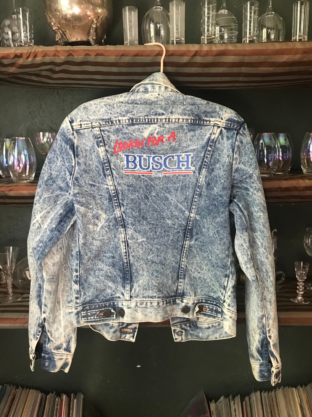 Amazing 1980s Acid Wash Busch Jean Jacket Size Small Denim Beer Brand ...