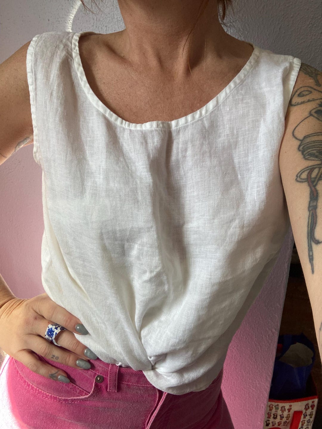 Vintage Eileen Fisher 100% Irish Linen Shell Blouse- Sleeveless Shift ...