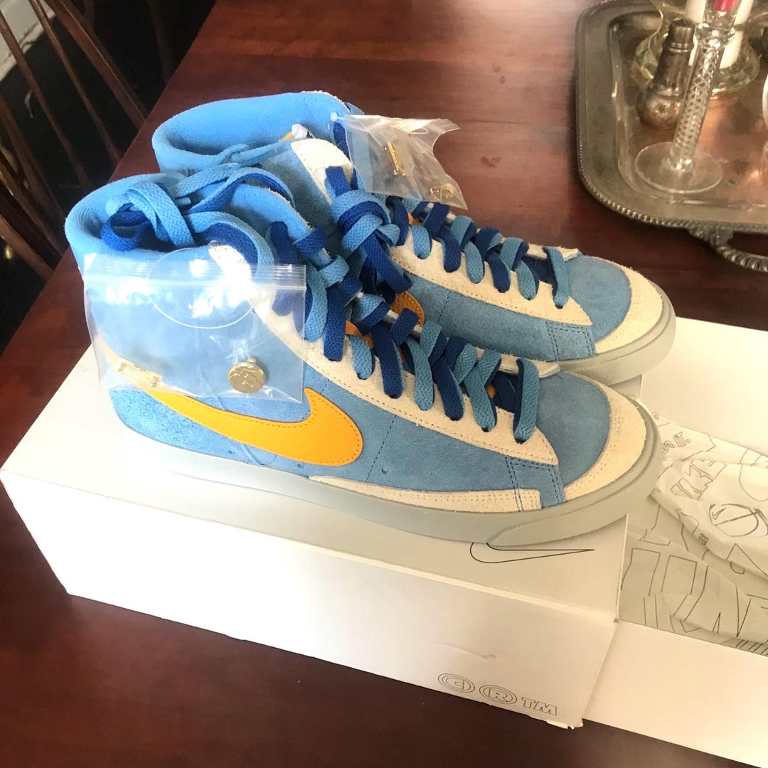 Nikes by You - Custom Blue Yellow White High Top Sneakers - Size 9.5 ...