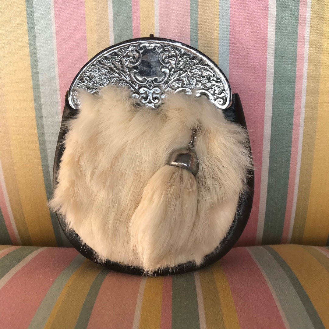 Vintage Scottish Kilt Sporran- Rabbit Fur Pouch Leather Sack- Antique ...