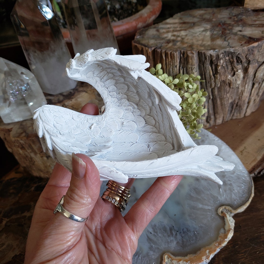 ANGEL WING DISH - White Bowl- Crystal Holder- Ring Dish- Mothers Day ...