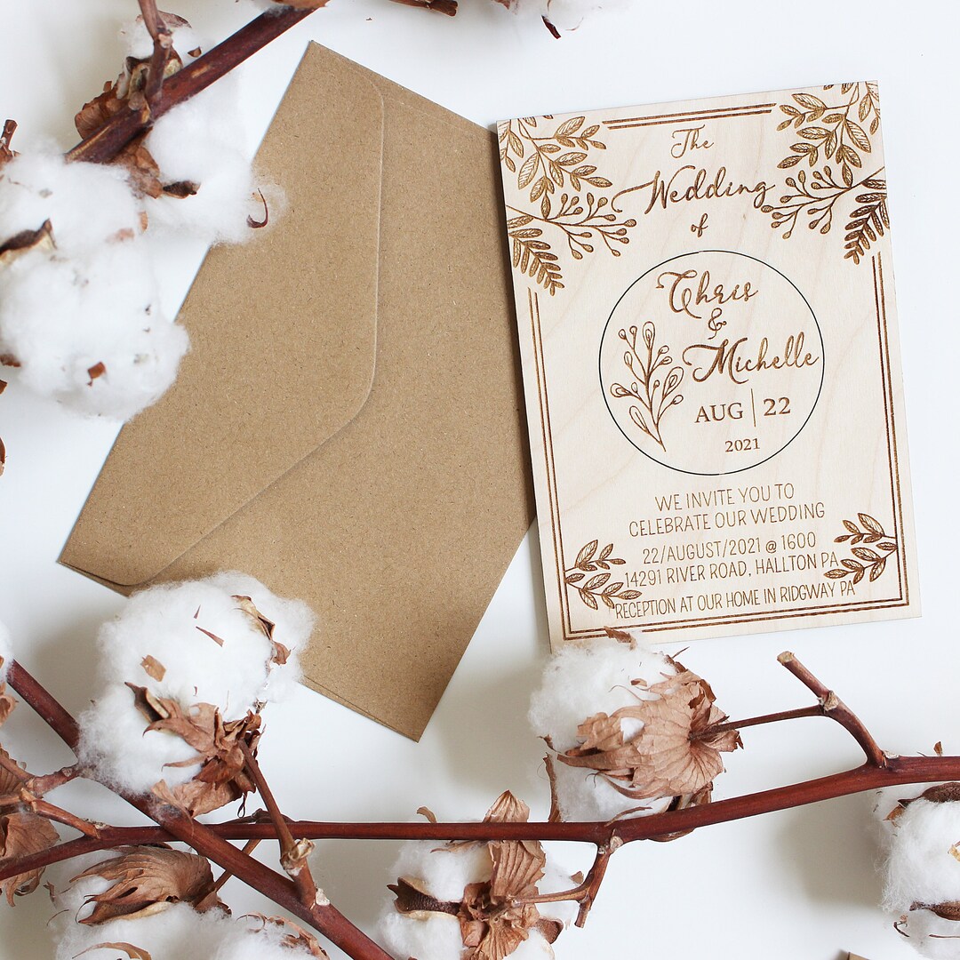 Wooden Wedding Invitation Set Rustic Invitations Arch Greenery Floral ...