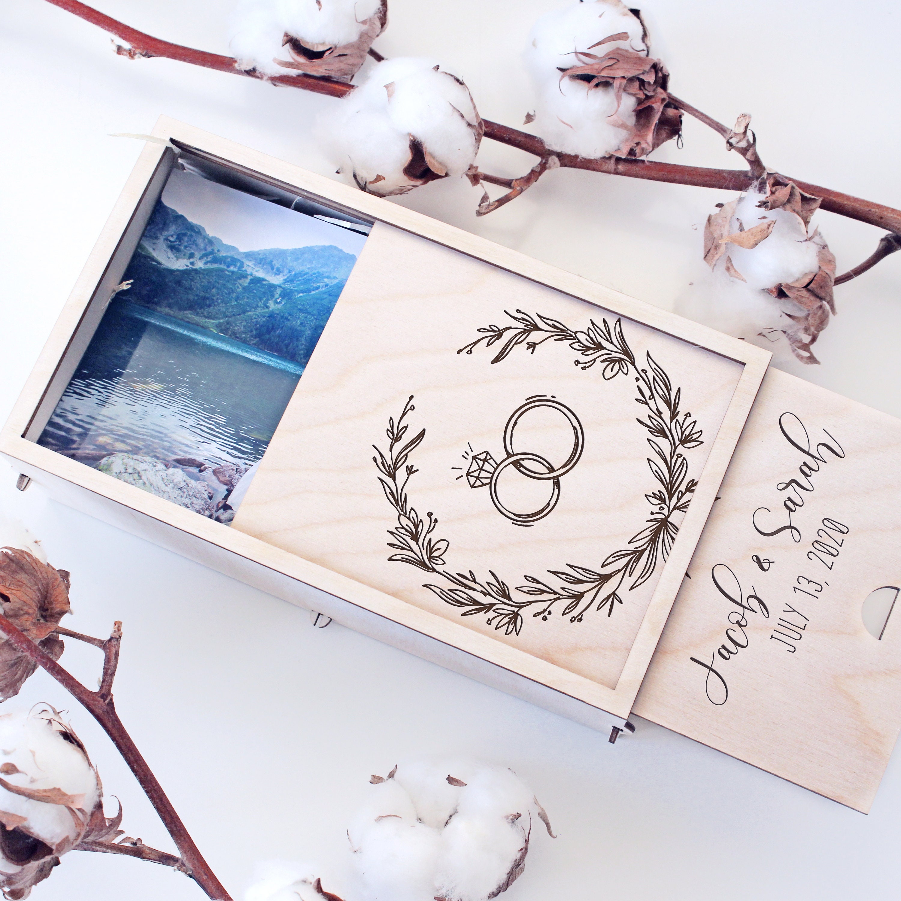 Wood box for prints photos packaging with USB flash drive | Etsy